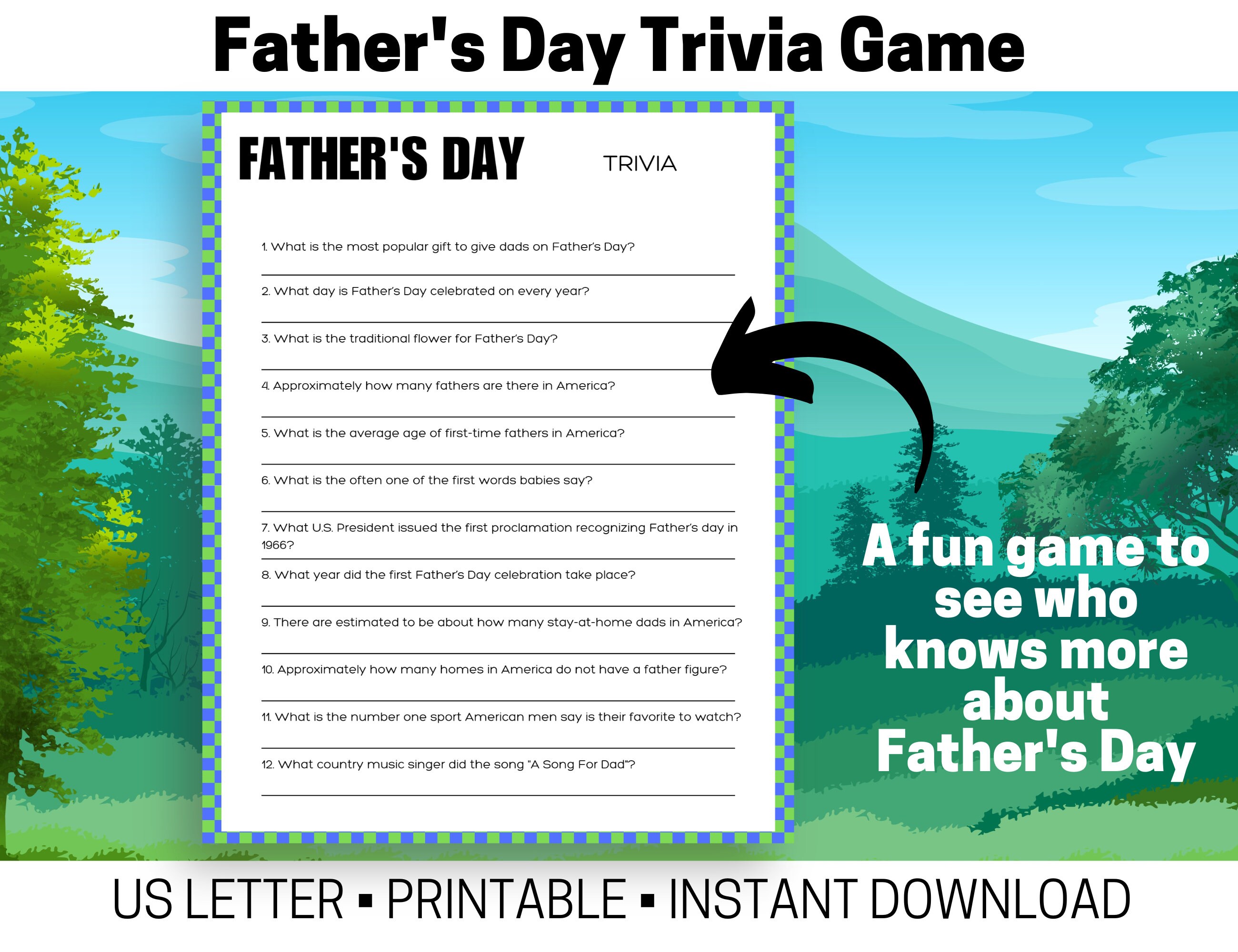 Father's Day Trivia Game Printable, Father's Day Games, Father's Day ...