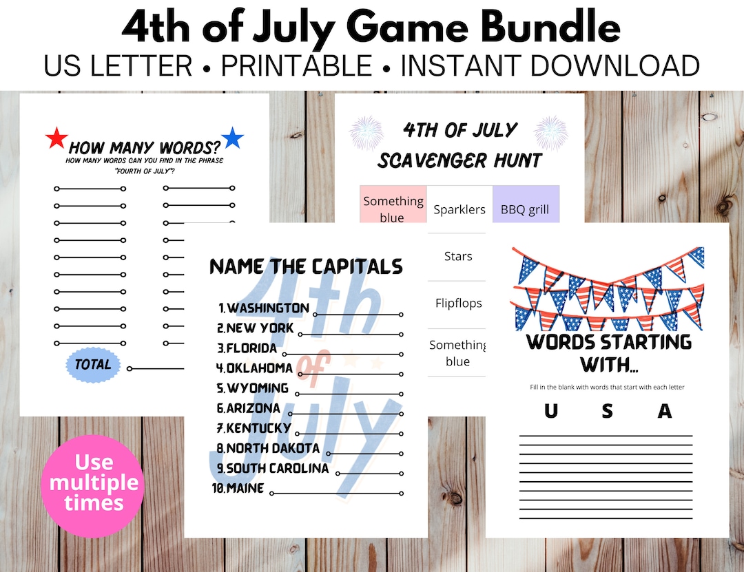 4th of July Game Bundle Printable, INSTANT DOWNLOAD, Independence Day ...