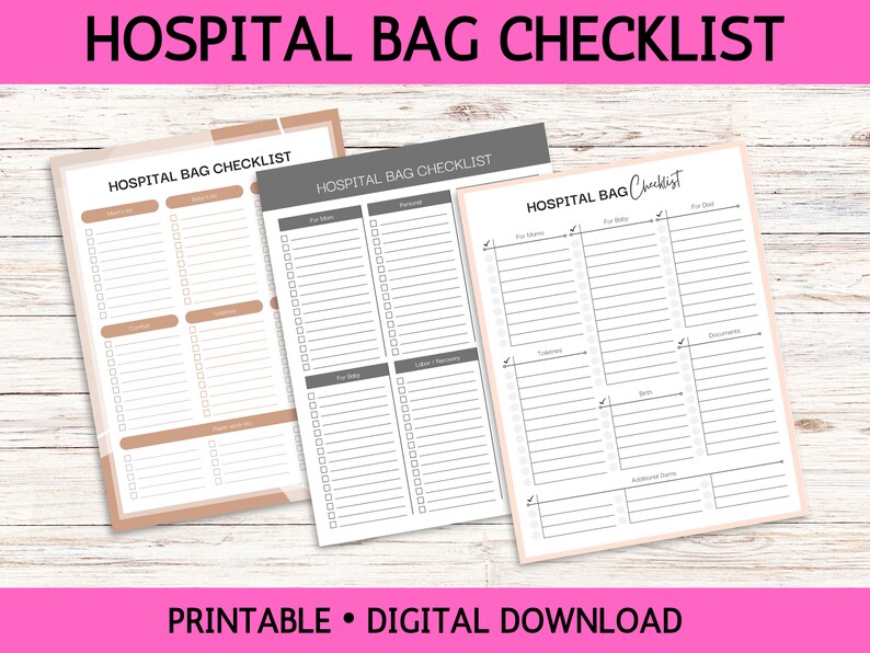Blank Hospital Bag Checklist for Labor and Delivery Printable, Hospital ...