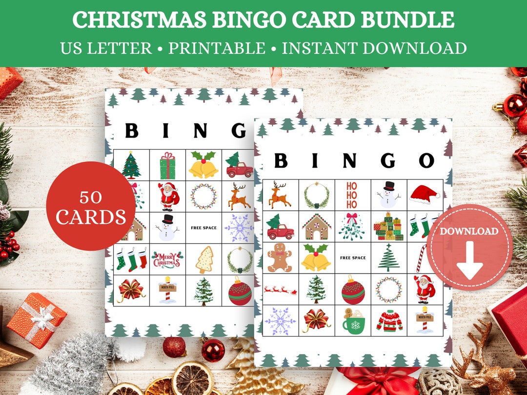 50 Page Christmas Bingo Cards Printable, Christmas Bingo Game Printable ...