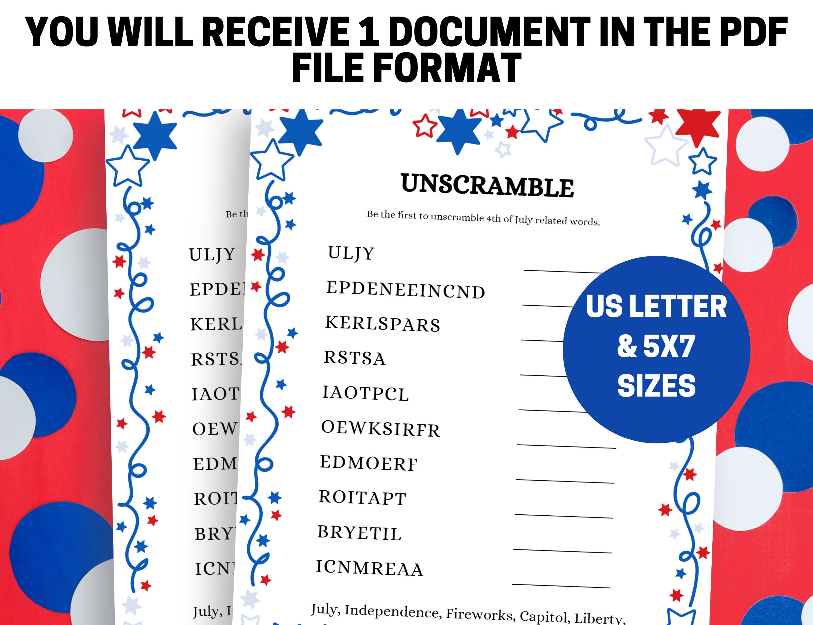 4th of July Unscramble Game Printable, INSTANT DOWNLOAD, Independence ...