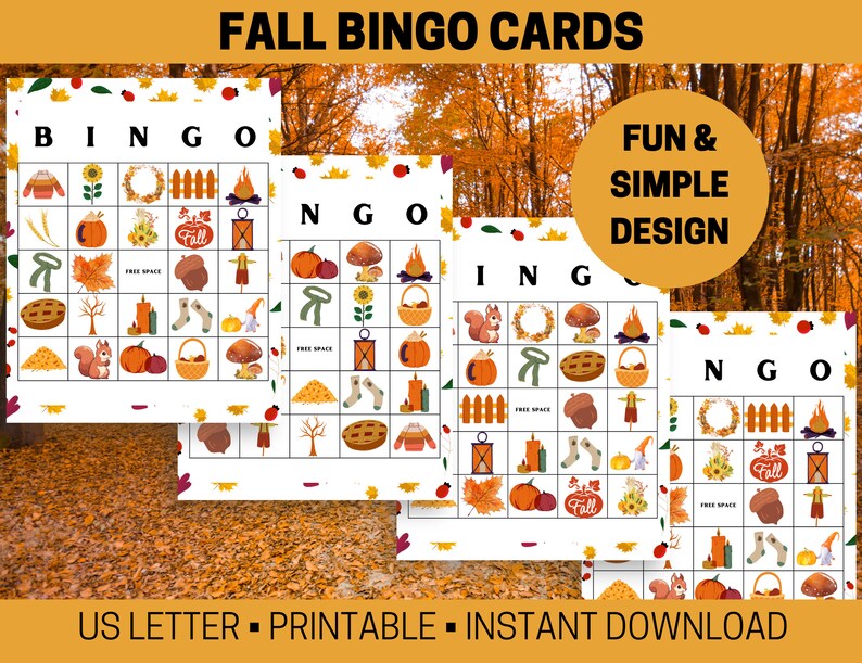 50 Page Fall Bingo Cards Printable, Fall Bingo Printable, Fall Party ...