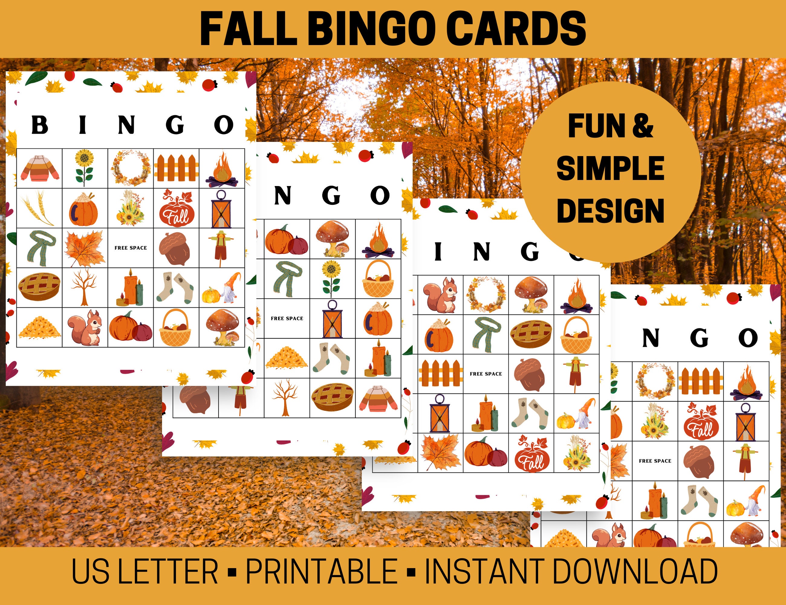 50 Page Fall Bingo Cards Printable, Fall Bingo Printable, Fall Party ...