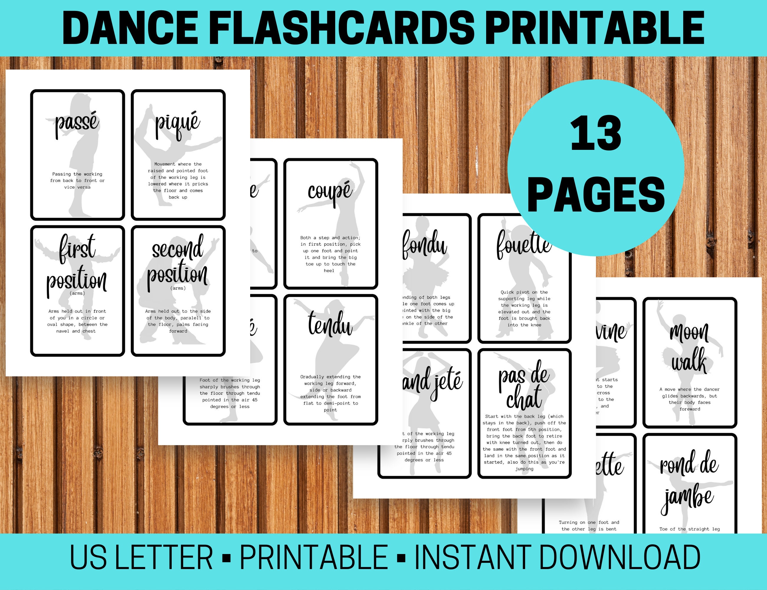 52 Dance Vocabulary Flashcards Printable Dance Teacher - Etsy Australia