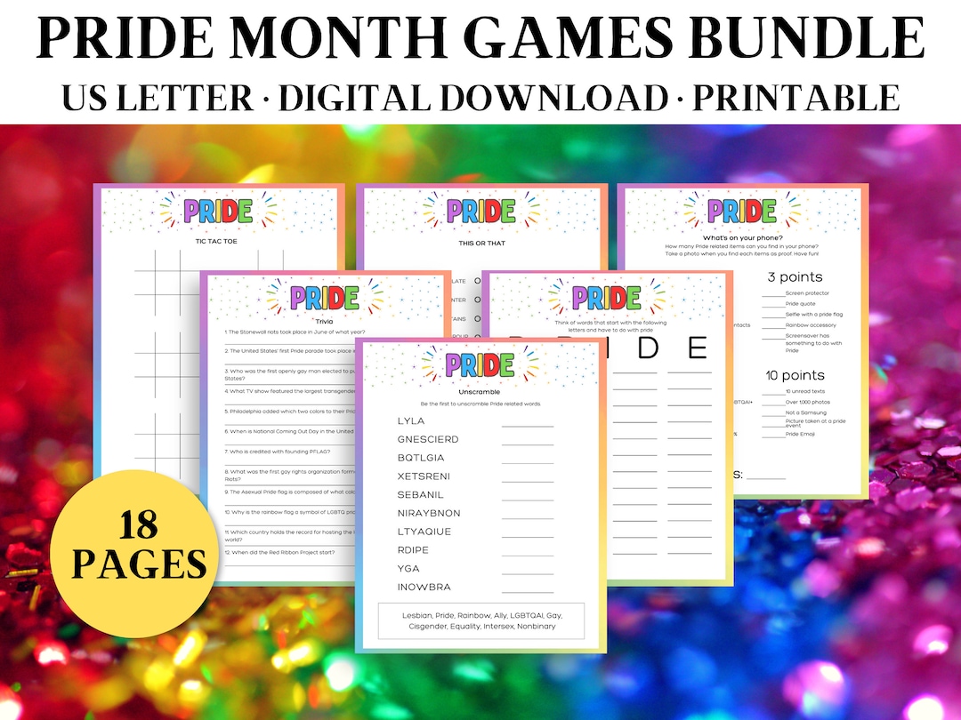 14 PRIDE Month Games Bundle Printable, LGBTQ+ Pride Party Game, Pride ...