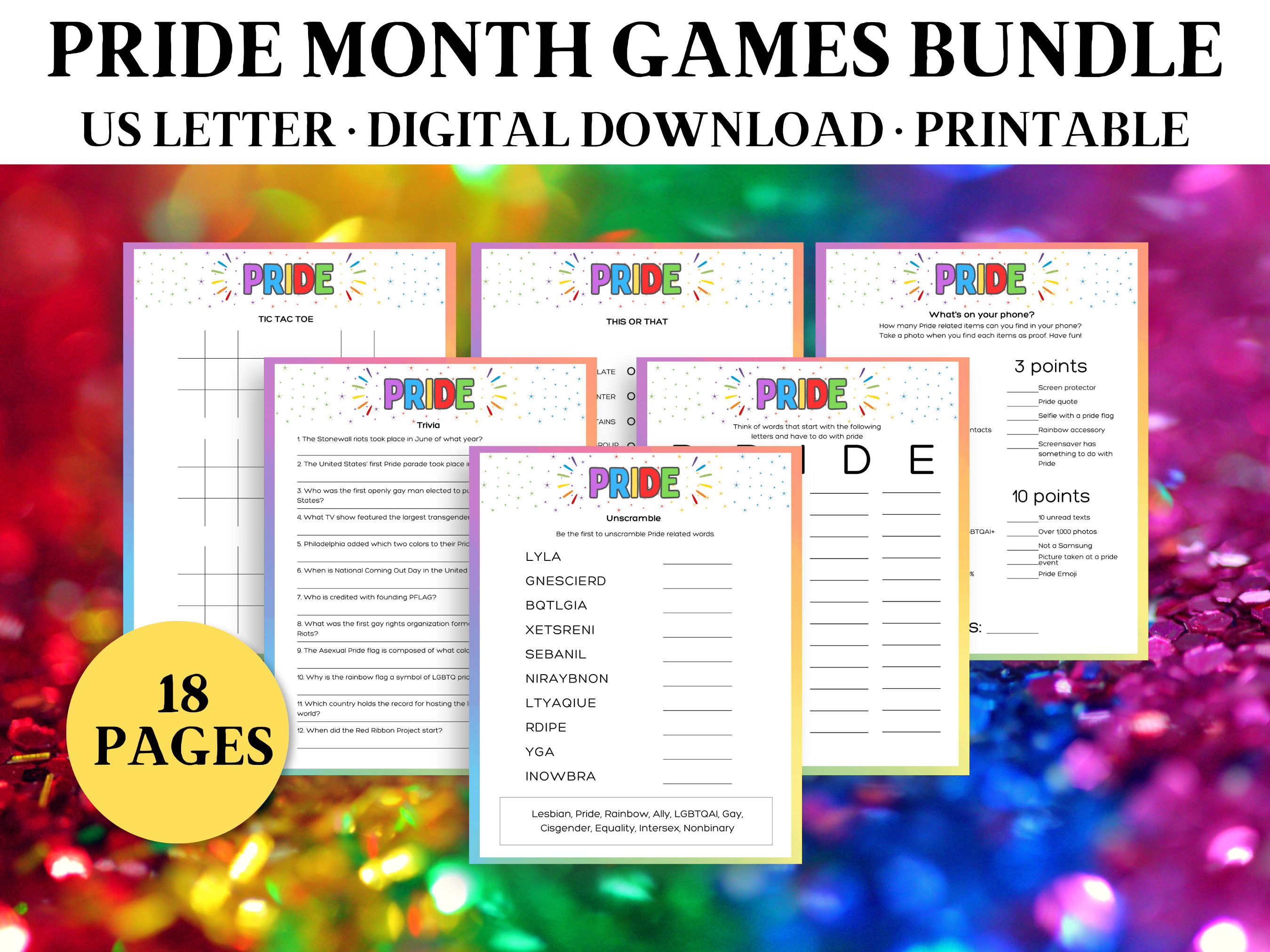 14 PRIDE Month Games Bundle Printable, LGBTQ+ Pride Party Game, Pride ...