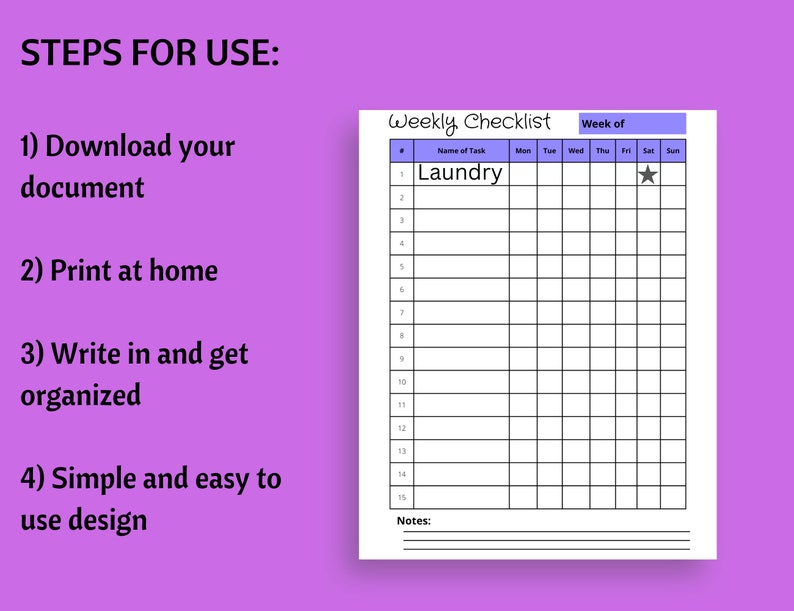 Weekly Checklist Printable, Weekly Checklist Pdf, Weekly Checklist ...