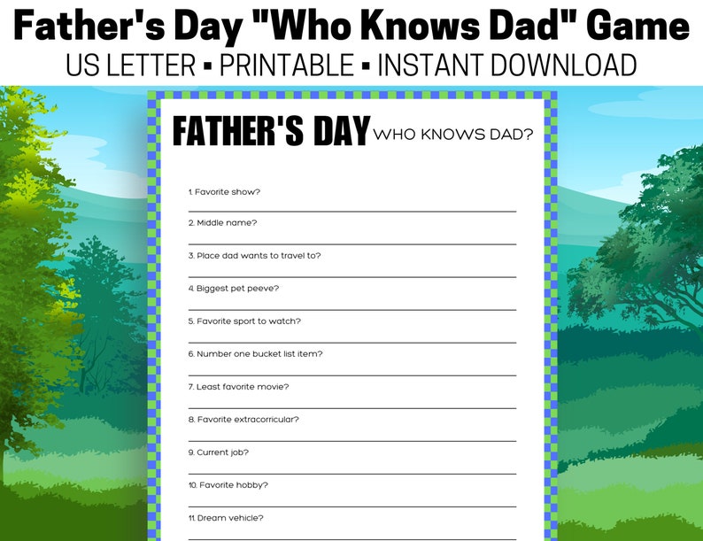 Father's Day "who Knows Dad" Game Printable, Father's Day Games, Father ...