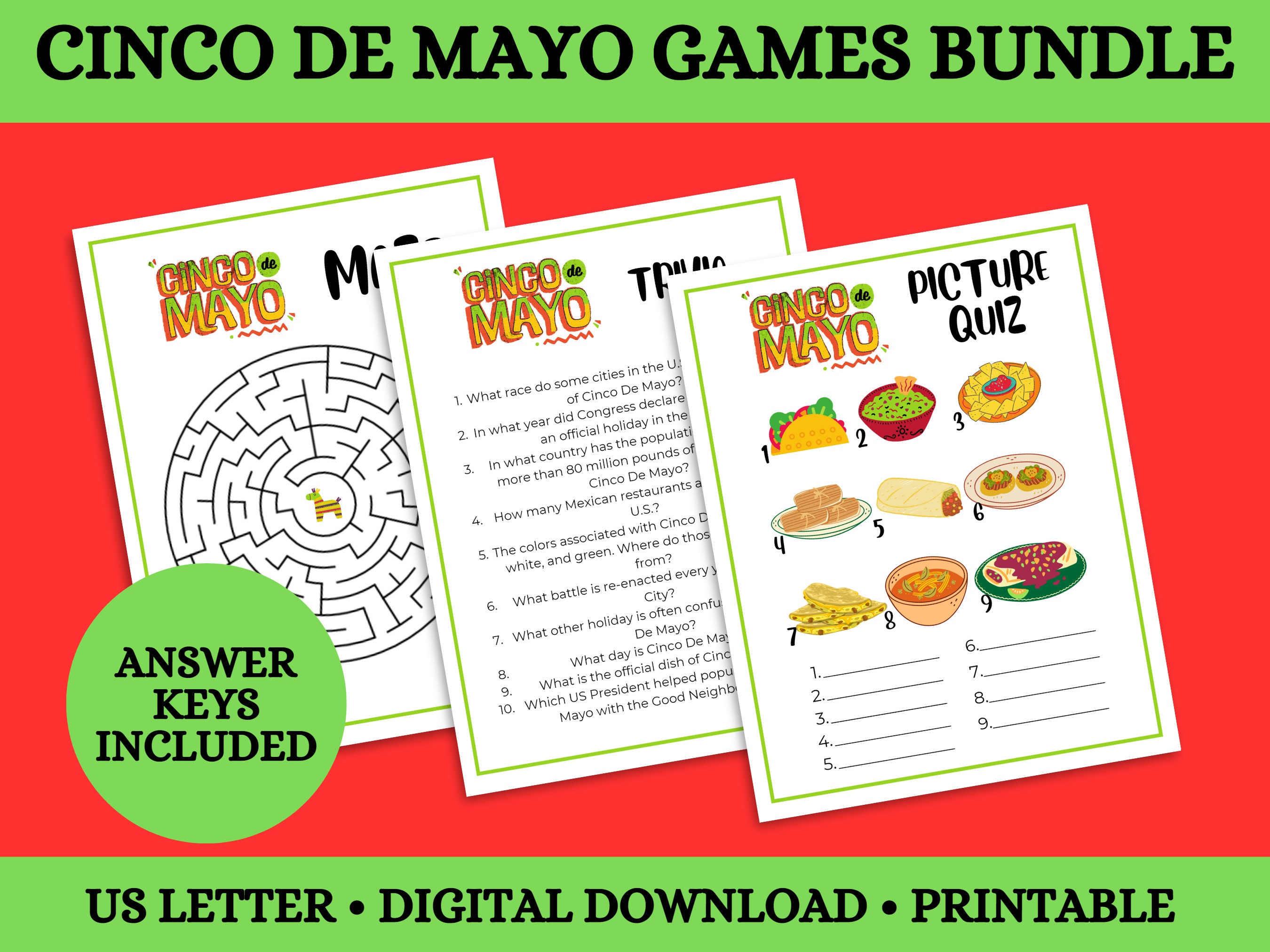 16 Cinco De Mayo Games Bundle Printable, Games for Office, Party Games ...