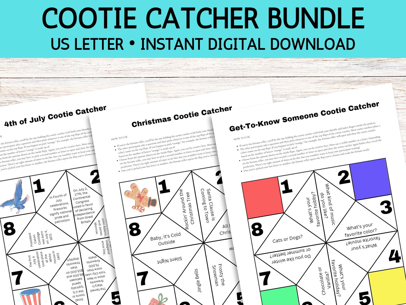 10 Page Cootie Catcher Bundle Printable, Holiday Cootie Catcher, Magic ...