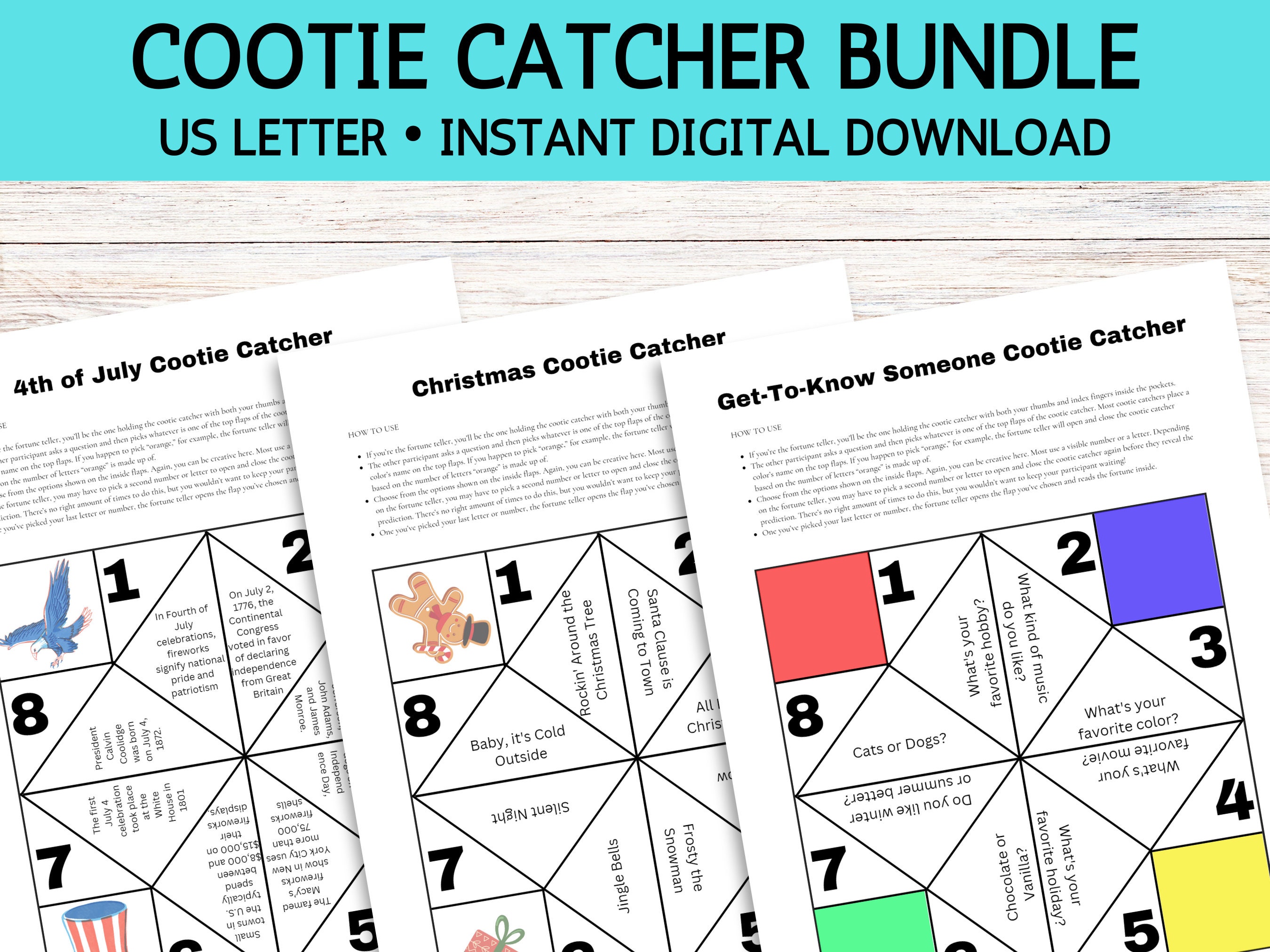 10 Page Cootie Catcher Bundle Printable, Holiday Cootie Catcher, Magic ...