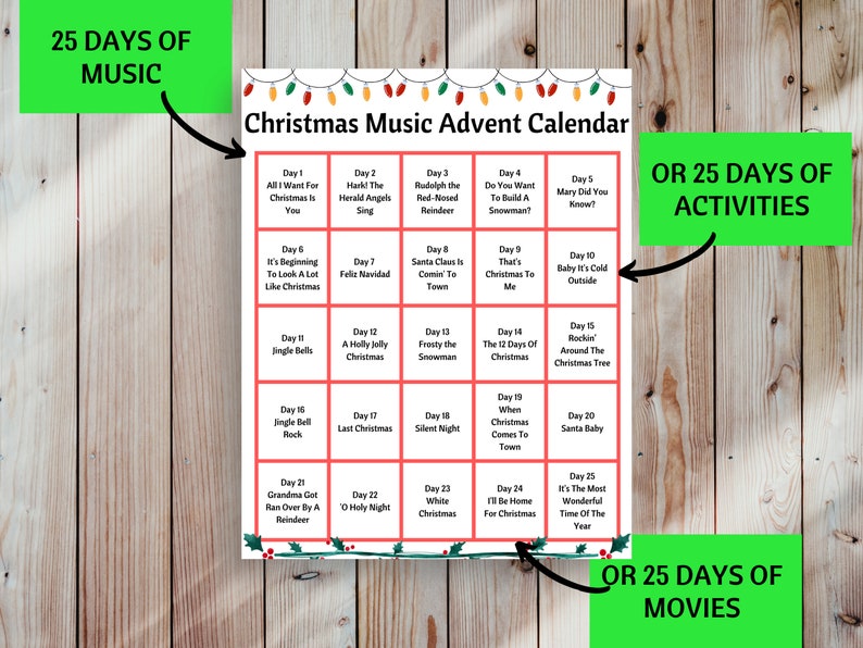 Christmas Advent Calendar Printable, Christmas Calendar, Kids Advent ...