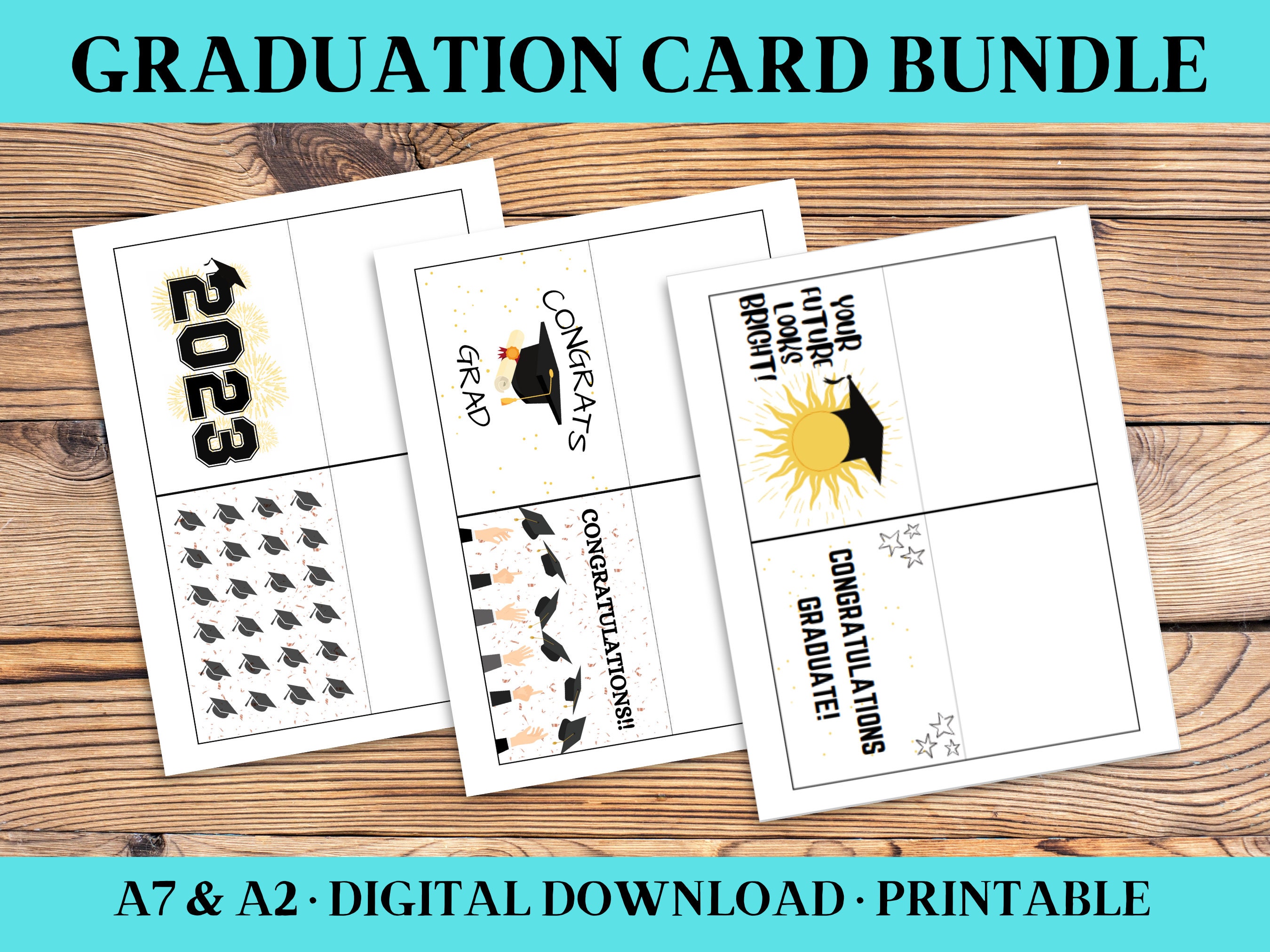 Graduation Card Bundle Printable, A7 & A2 Card, Graduation Cards, Card ...