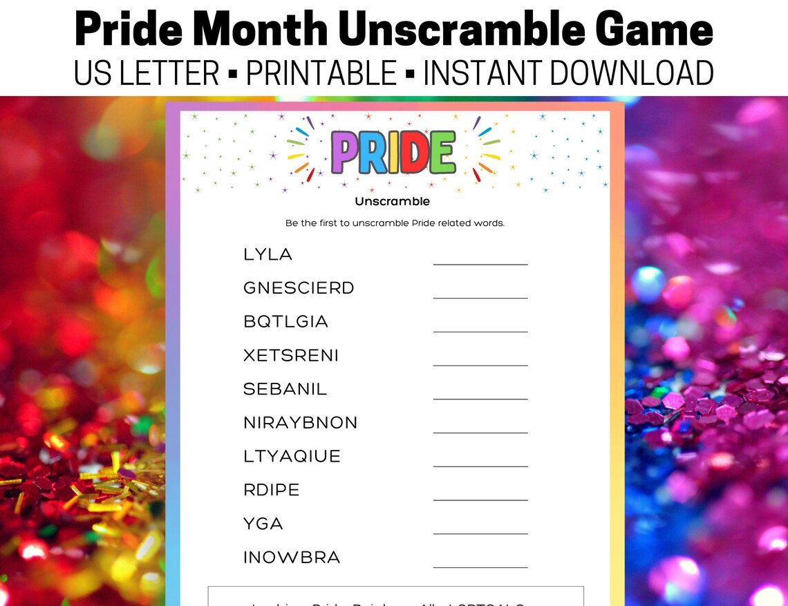 PRIDE Month Game Printable, LGBTQ Pride Party Game, Pride Unscramble ...