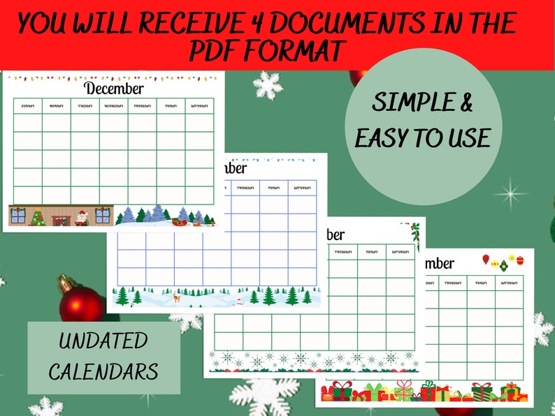 December Calendar Printables, Christmas Calendars, Month of December ...