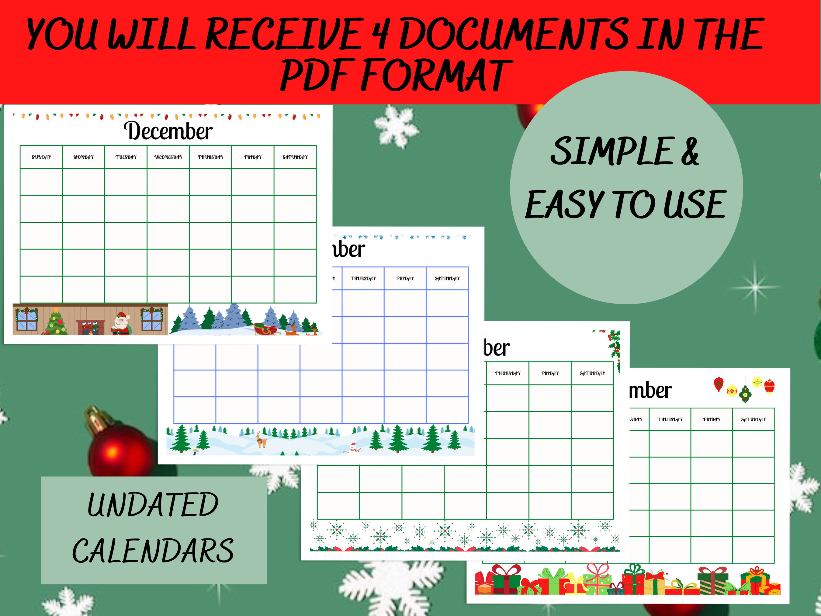 December Calendar Printables, Christmas Calendars, Month of December ...