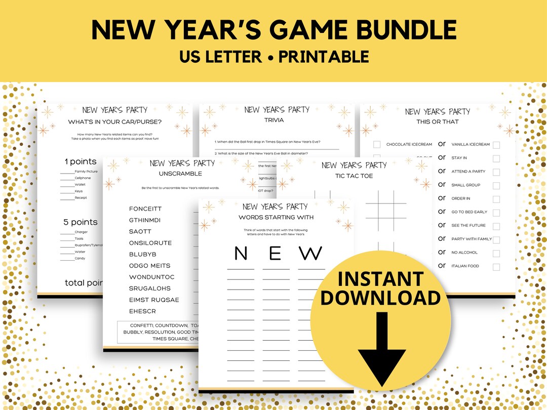 13 New Year's Game Bundle, New Years Printable, New Years Games ...