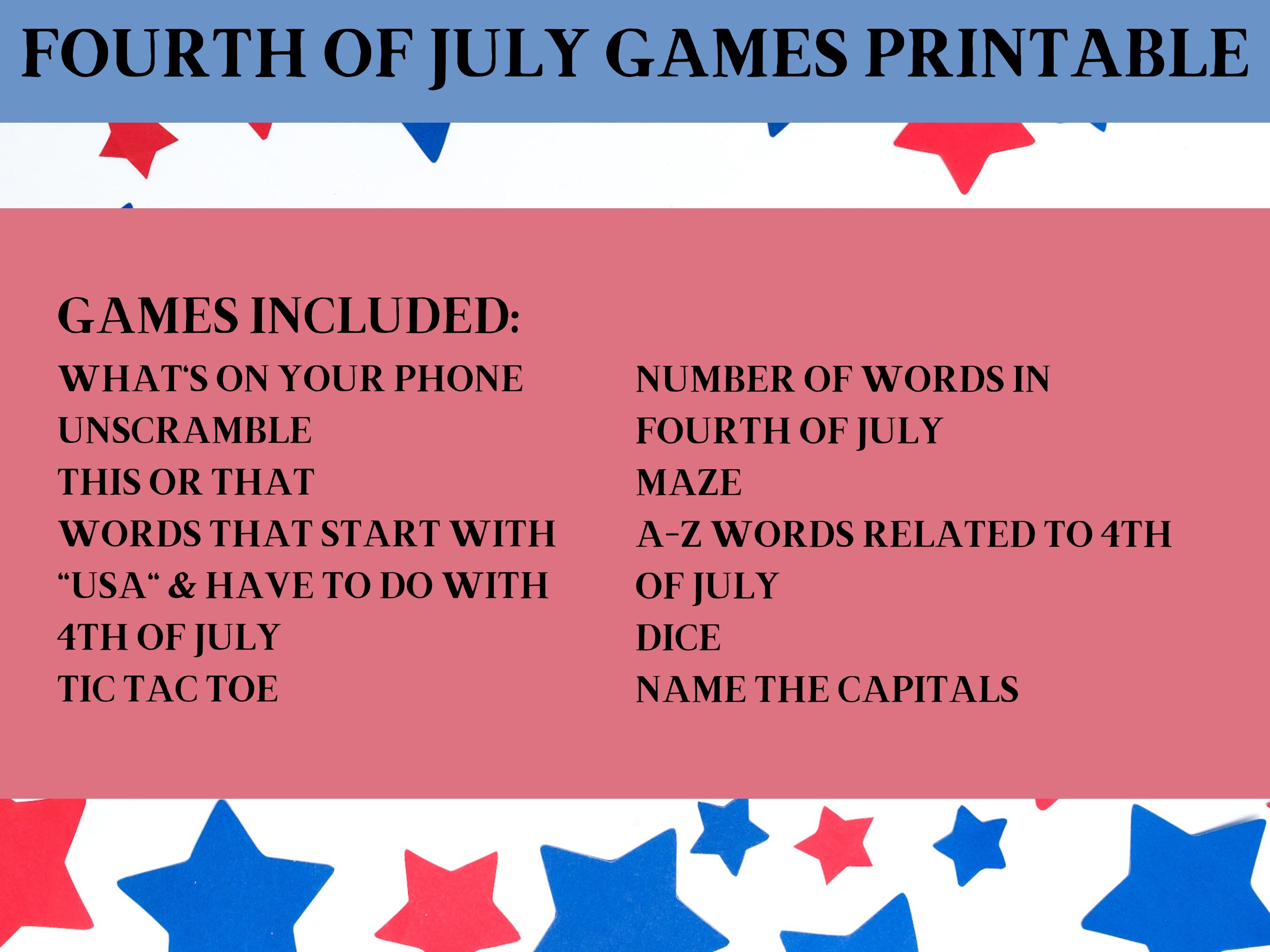 Eleven 4th of July Game Bundle Printable, INSTANT DOWNLOAD ...