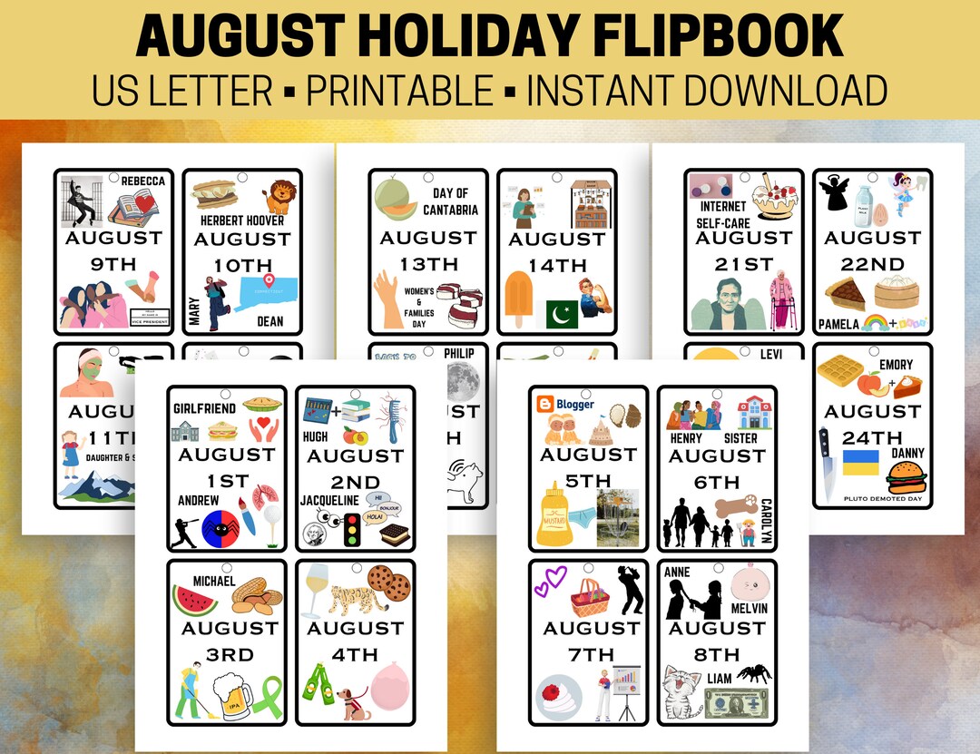 Daily August Flip Calendar Printable, August Calendar 2023, August ...