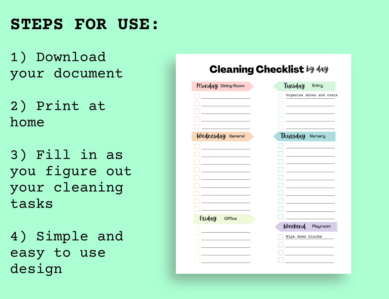 Spring Cleaning Checklist Printable, Weekly Cleaning Checklist ...