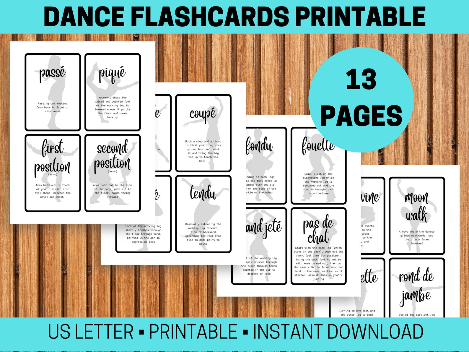 52 Dance Vocabulary Flashcards Printable, Dance Teacher Printable ...