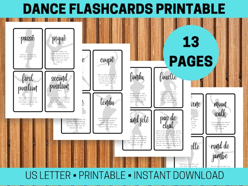 52 Dance Vocabulary Flashcards Printable, Dance Teacher Printable ...