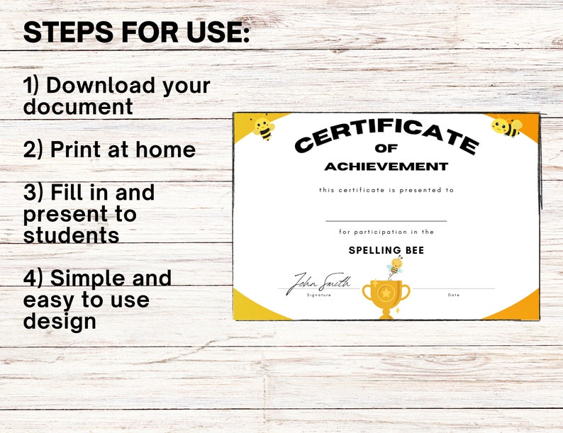 Spelling Bee Certificate - Etsy