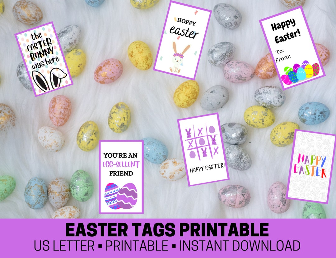 Happy Easter Tags Printables, Easter Basket Tags, Easter Bunny Cookie ...