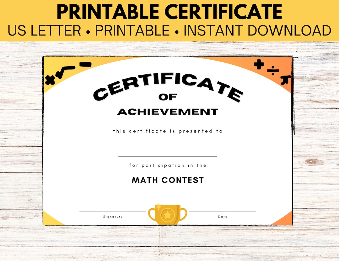 Math Contest Printable, Math Winner Certificate, Contest Certificate - Etsy