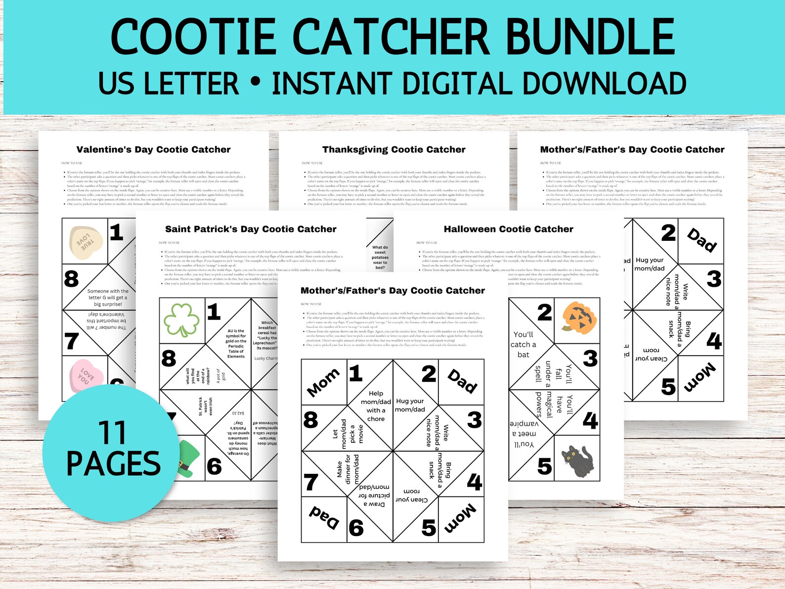 10 Page Cootie Catcher Bundle Printable, Holiday Cootie Catcher, Magic ...