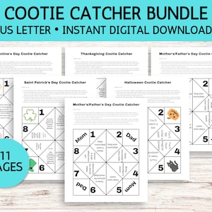 10 Page Cootie Catcher Bundle Printable, Holiday Cootie Catcher, Magic ...