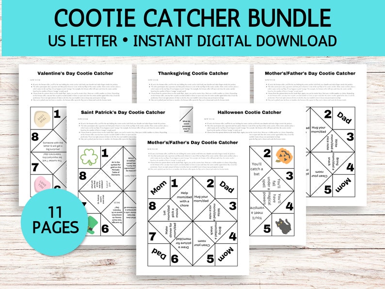 10 Page Cootie Catcher Bundle Printable, Holiday Cootie Catcher, Magic ...
