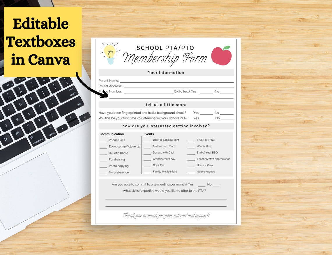 Editable PTO/PTA Membership Form Printable Pdf, PTSA Membership Form ...