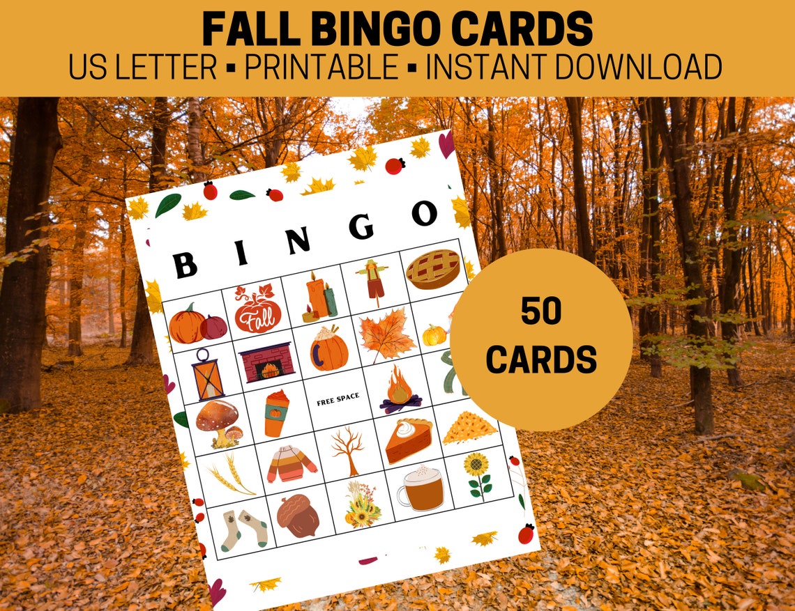 50 Page Fall Bingo Cards Printable, Fall Bingo Printable, Fall Party ...