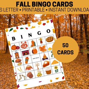 50 Page Fall Bingo Cards Printable, Fall Bingo Printable, Fall Party ...