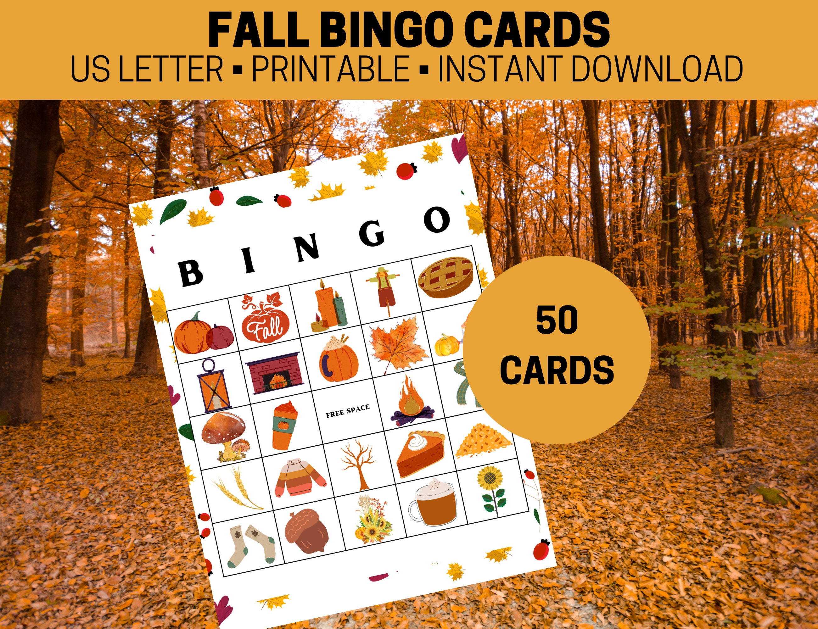 50 Page Fall Bingo Cards Printable, Fall Bingo Printable, Fall Party ...