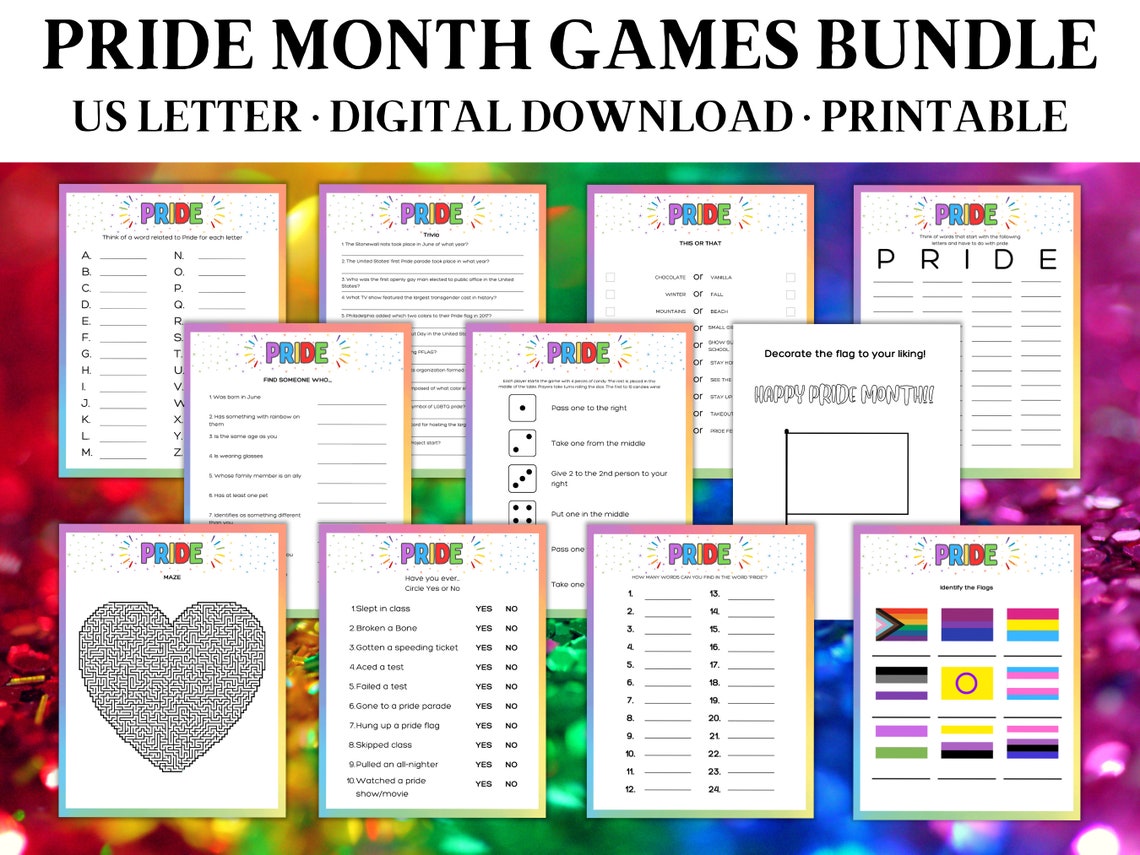 14 PRIDE Month Games Bundle Printable, LGBTQ+ Pride Party Game, Pride ...