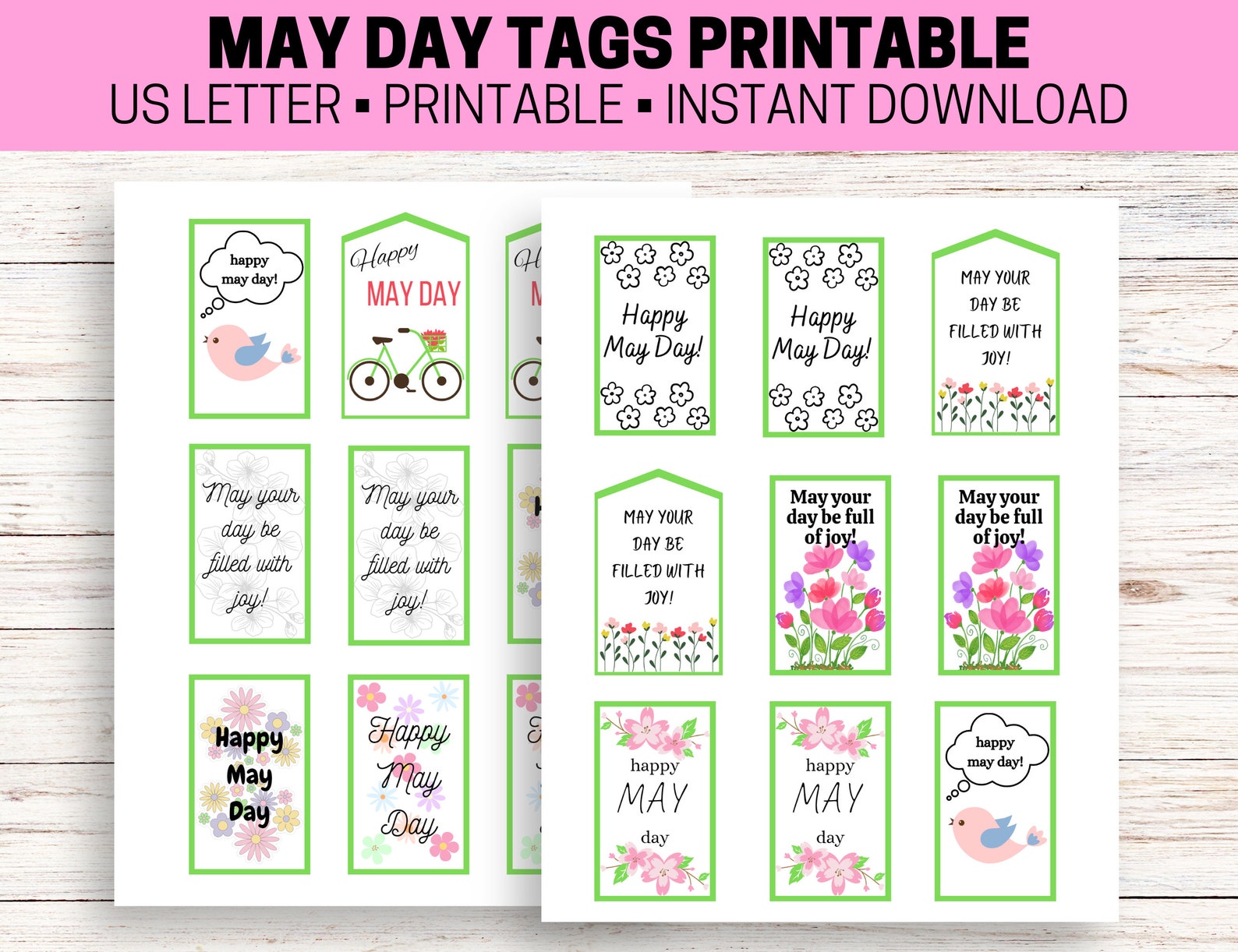 May Day Tags Printables, Spring Gift Tags, Printable May Day Basket Tag ...