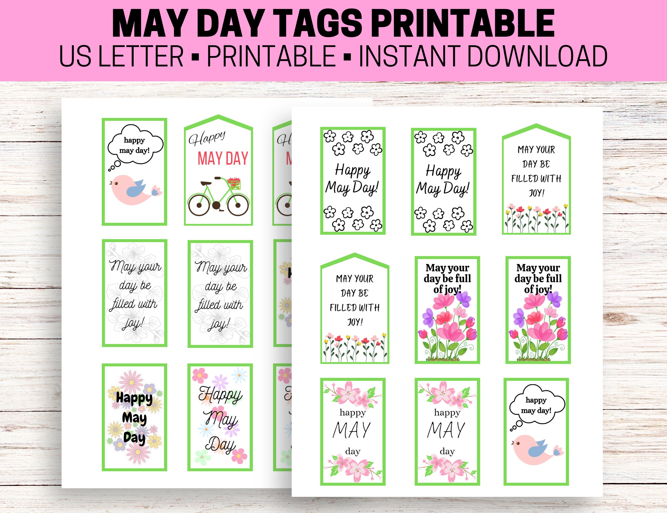 May Day Tags Printables, Spring Gift Tags, Printable May Day Basket Tag ...