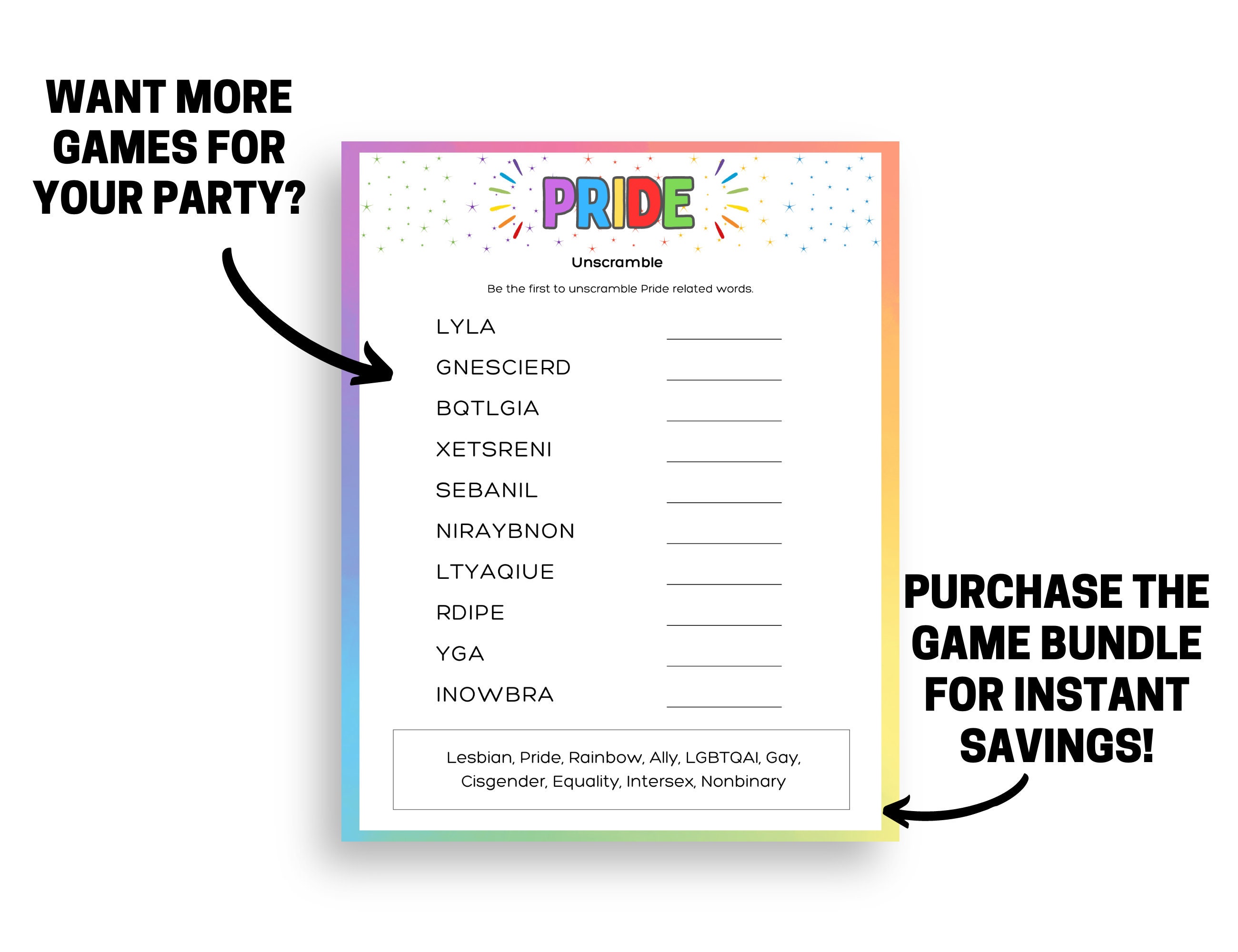 PRIDE Month Game Printable, LGBTQ+ Pride Party Game, Pride Unscramble ...
