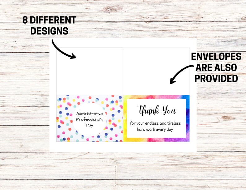 Set of 8 Administrative Professional's Day Cards Printable, A7 and A2 ...