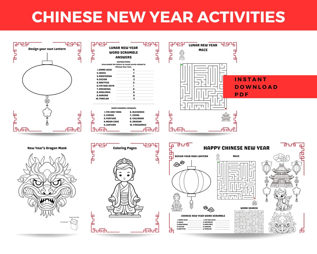 DIGITAL PRINT Chinese New Year 2024 Activities Bundle, Lunar New Year ...