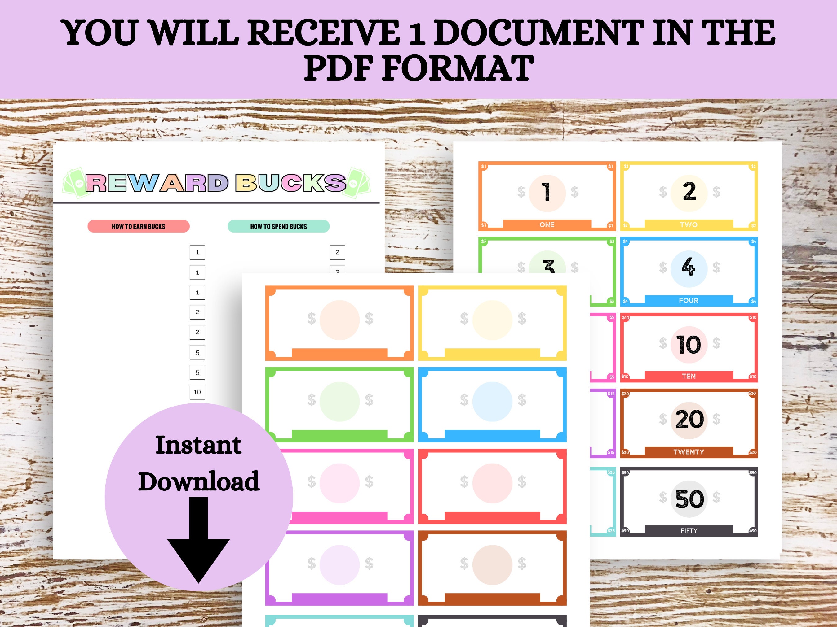 Reward Bucks for Kids DIGITAL, Reward System, Play Money, Chore Bucks ...