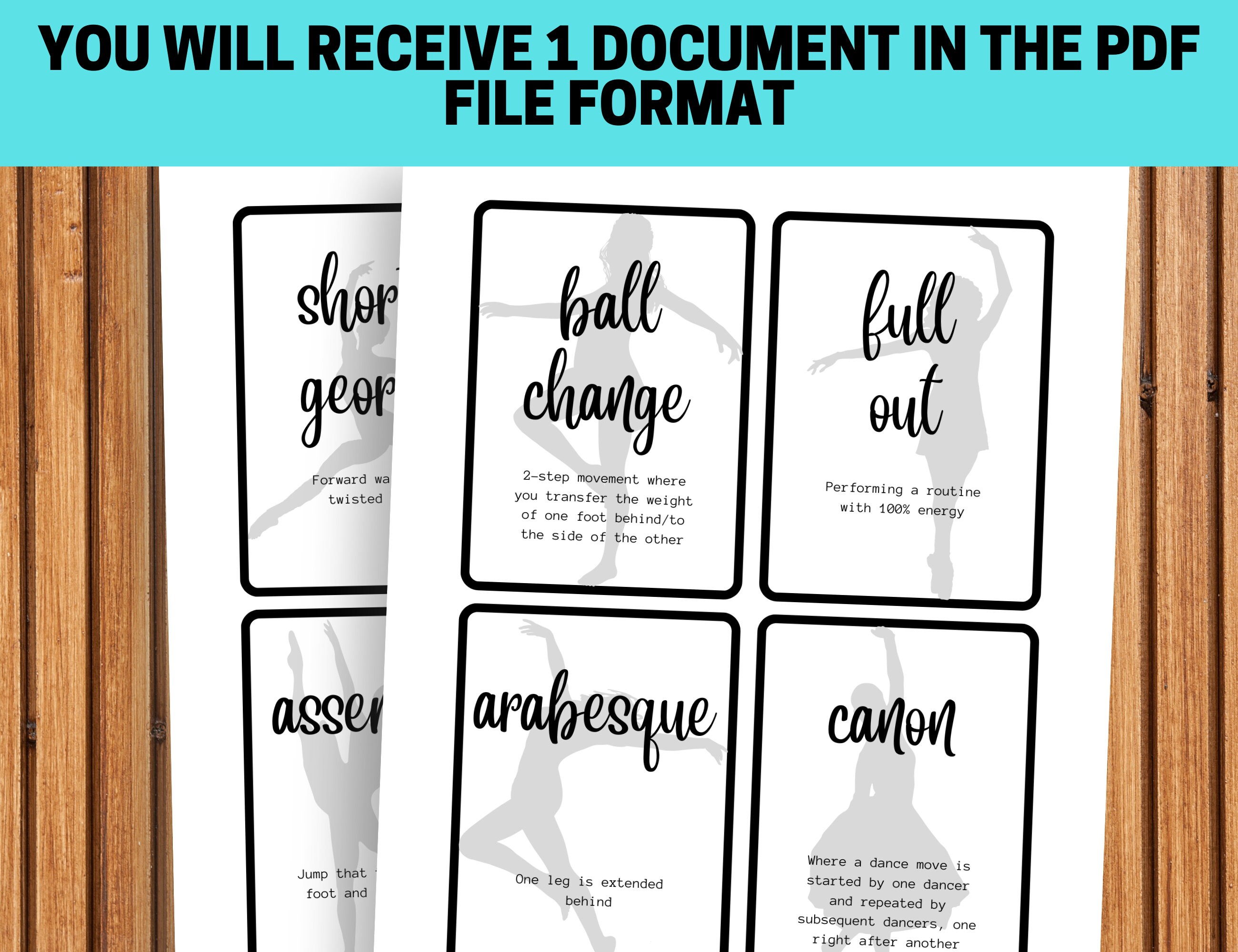 52 Dance Vocabulary Flashcards Printable Dance Teacher - Etsy Australia