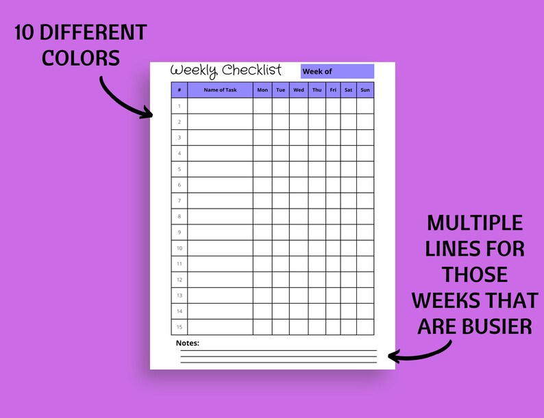Weekly Checklist Printable, Weekly Checklist Pdf, Weekly Checklist ...