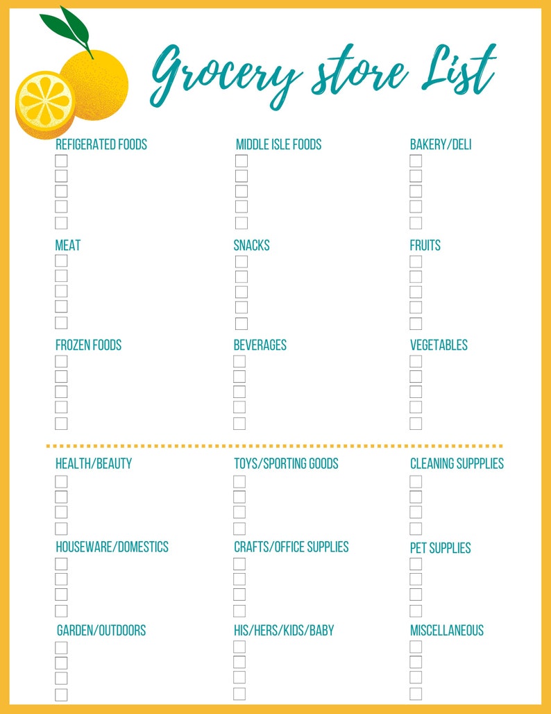 Printable Grocery List, Check Boxes - Etsy