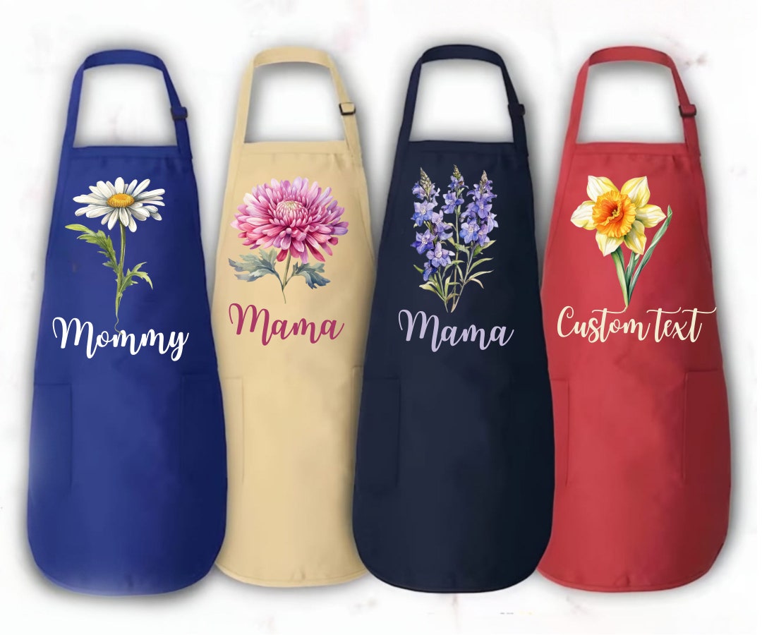 Birth Flower Apron Personalized Aprons Chef Gift Mothers Day Gift