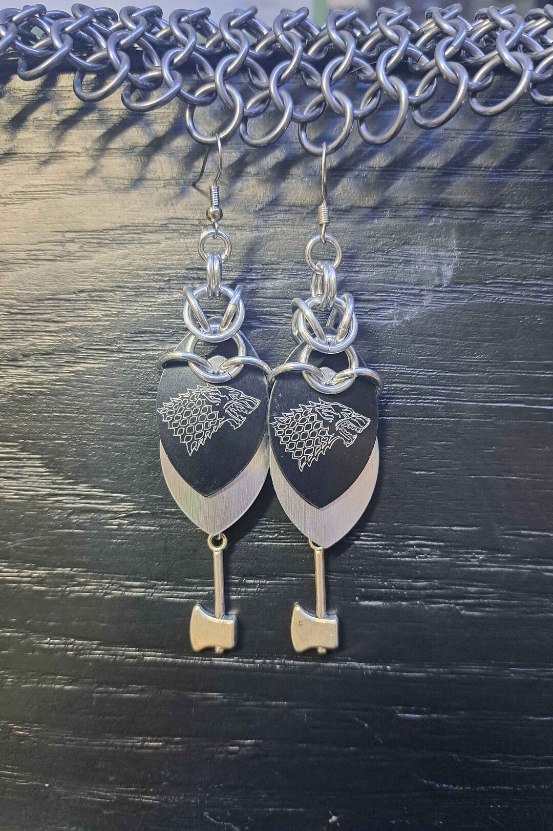 Game of Thrones Inspired Engraved House Stark Scale Earrings - Etsy