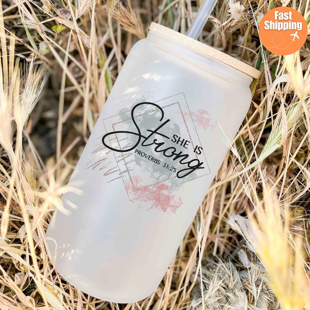 Christian Faith Gift, Iced Coffee Glass Cup With Lid and Straw, Praying ...