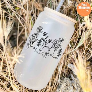 Grow in Grace Iced Coffee Glass Cup With Lid and Straw, Praying Mom ...